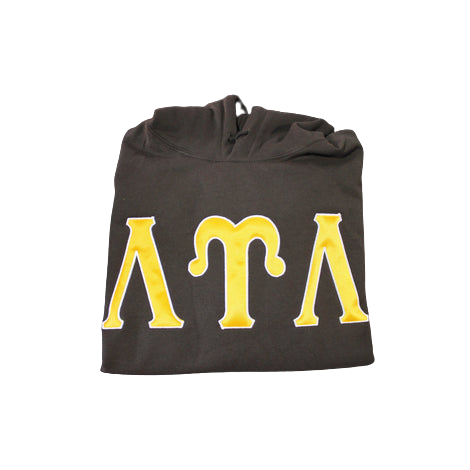Lambda Upsilon Lambda Brown Satin-Stitch Hoodie with 6" Letters – Greek Divine and More