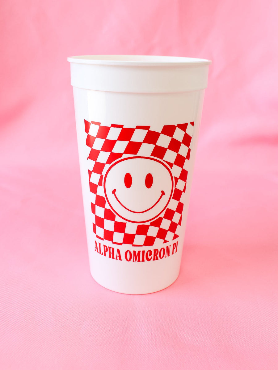 Alpha Omicron Pi Smiley Face Stadium Cup – Greek Divine and More